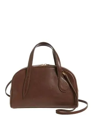 LIFFNER Mini Leather Bowling Crossbody Bag Dark Brown