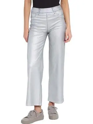 Lyssé Metallic Coated Wide Leg Pull-on Jeans - Metallic Silver