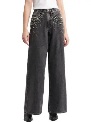 Rag & Bone Featherweight Sofie Embellished Wide Leg Jeans - Jewel