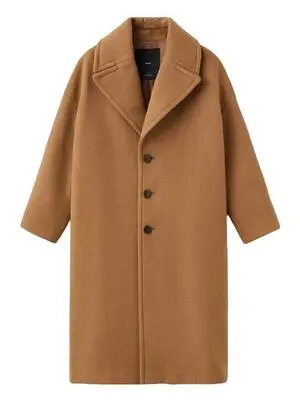 Mango Selection Notched Lapel Virgin Wool Blend Coat - Medium Brown