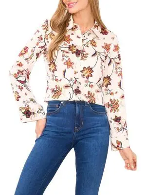 CECE DUPRAZ Floral Print Satin Button-up Shirt - Buttercream