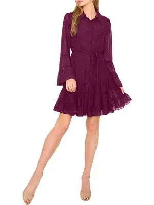 CECE DUPRAZ Metallic Clip Dot Tiered Long Sleeve Dress - Potent Purple