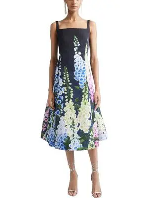 Oscar De La Renta Foxglove Dégradé Faille Fit & Flare Dress - Navy Multi