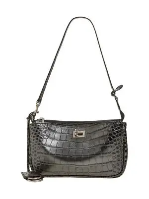 Balenciaga Rodeo Sling Croc-embossed Leather Pouchette - 1015 Gunmetal