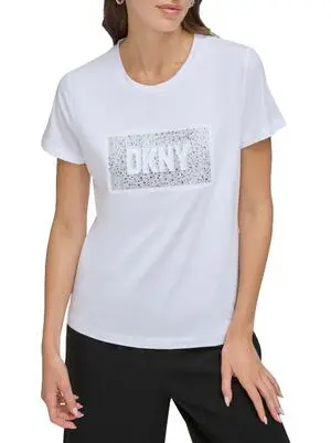 Dkny Rhinestone Logo Graphic T-shirt - White