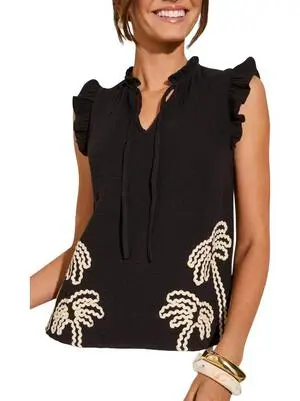 FRIENDS LIKE THESE Palm Cornelli Tie Neck Top - Black