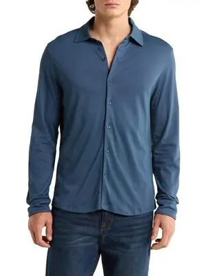 Robert Barakett Northpark Knit Button-up Shirt - Orion Blue