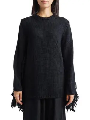 Comme Des Garçons Roving Fringe Wool Jersey Sweater - Black