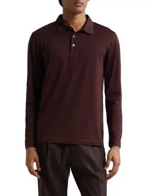 Sunspel Long Sleeve Supima® Cotton Polo - Bakelite