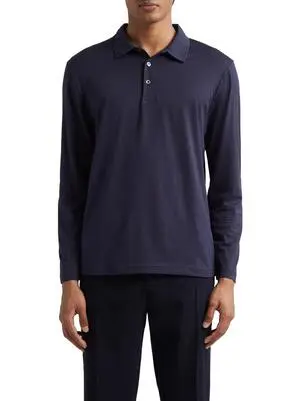 Sunspel Long Sleeve Supima® Cotton Polo - Navy
