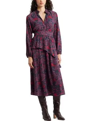 Chelsea28 Long Sleeve Ruffle Midi Dress - Navy Floral Vine