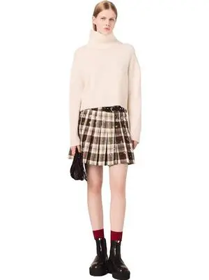 Maje Rhinestone Checked Kilt - Brown
