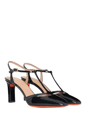 Santoni Patent Leather T-bar Pumps - Black