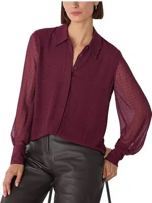 Whistles Hot Fix Sheer Shirt - Burgundy