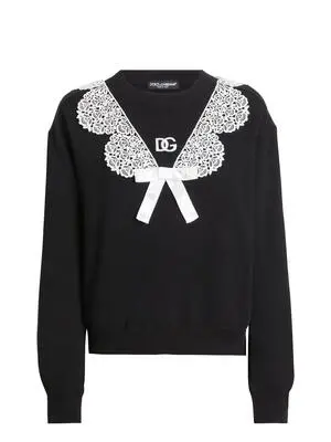 Dolce & Gabbana Sweatshirt With Macramé And Bow - Black
