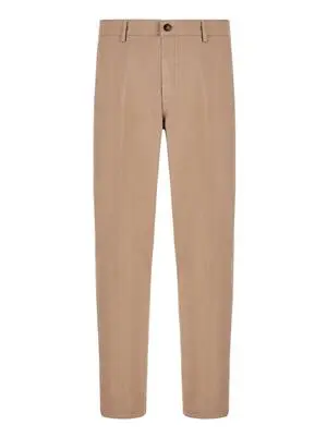 Canali Taupe Tapered Fit Comfort Cotton Microtwill Chinos - Beige