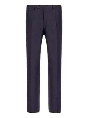 Canali High-waisted Pleatless Wool Pants - Blue