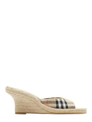 Burberry Check Mews Wedge Mules - Beige