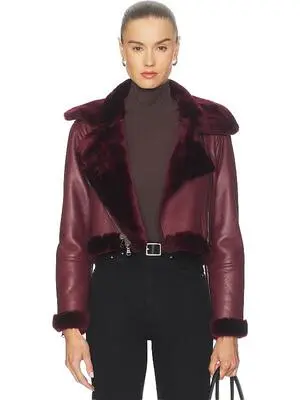 L'Agence Pike Crop Shearling Jacket - Wine