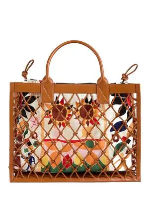 Sandro Macramé Leather Tote - Light Brown
