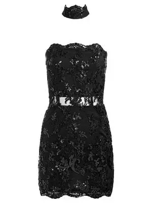 Alice + Olivia Georgie Embellished Lace Mini Dress - Black