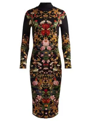 Alice + Olivia Delora Floral Midi Dress Black