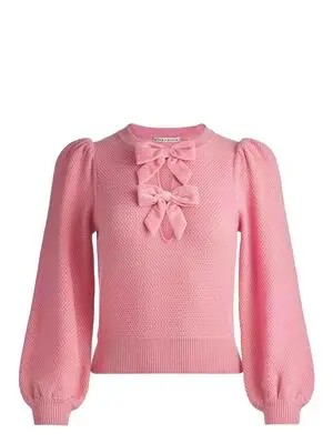 Alice + Olivia Doris Puff-Sleeve Bow Sweater Pink