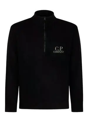 C.P. COMPANY Half-Zip Logo-Patch Sweater
