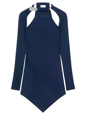 Off-White Asymmetrical Dress With Tie Detail - Blue