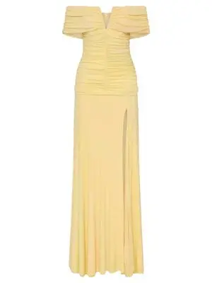 Rebecca Vallance Zaley Off-shoulder Slit Maxi Dress - Yellow