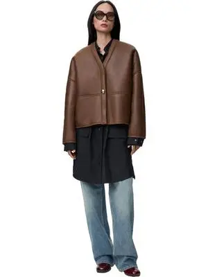Loewe Shearling Cardigan With Anagram Pebble Button Khaki Brown