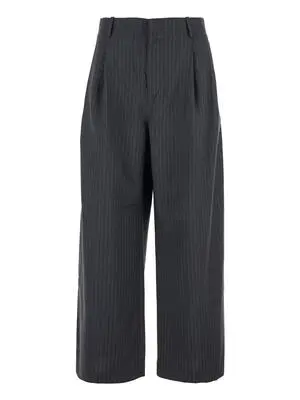 TONYWACK Pinstripe Wool Blend Pants - Grey