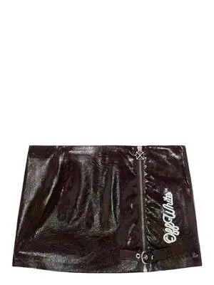Off-White Crinkle Coated Skirt With Logo Embroidery - Brown