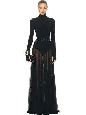 Norma Kamali Long Sleeve Turtleneck Bodysuit Flared Gown - Black