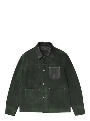 Mr P. Full-grain Leather-trimmed Suede Chore Jacket - Green