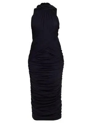 Balmain Draped Crisscross Jersey Halter Midi Dress - Blue