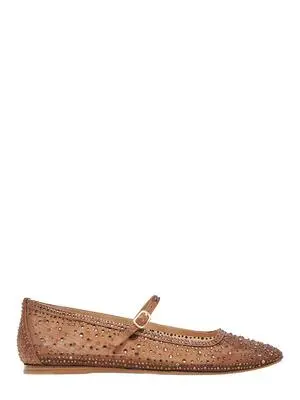 DOLCEVITA Reyes Crystal Embellished Ballet Flats - Mid Brown Mesh