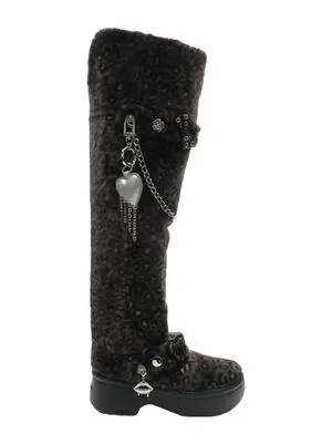 CROCS Classic Knee High Boot - Black/leopard