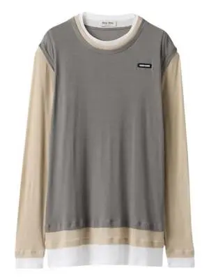 Miu Miu Layer Jersey Top - White/pumice/lead Grey