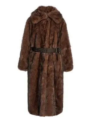 Moncler Arly Long Faux Fur Coat - Brown