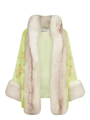 CONNER IVES Conner Ives Demi Couture Fur-Trimmed Embroidered Silk-Mikado Robe
