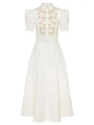 Rebecca Vallance Parrish Lace-belted Midi Dress - White