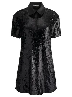 Alice + Olivia Sequin-embellished Collared Mini Dress - Black