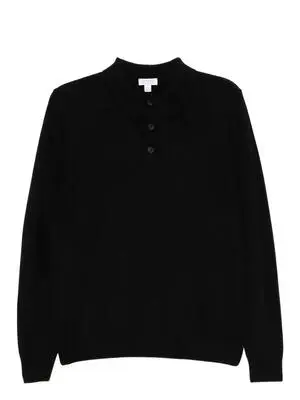Sunspel Wool Polo Shirt - Black