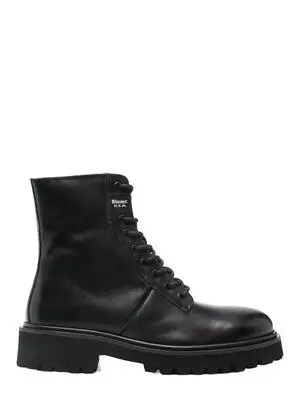 BLAUER. Lace-Up Leather Biker Boots