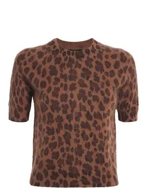 ME+EM Merino Wool-Cashmere Leopard Print T-Shirt