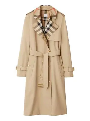 Burberry Cotton Gabardine Trench Coat With Check Collar - Beige