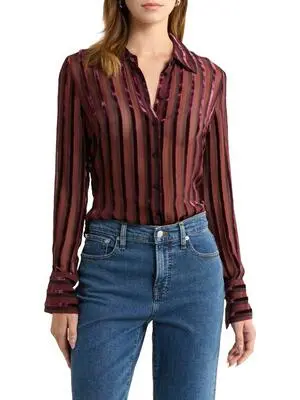 Paige Mazzy Velvet Stripe Sheer Silk Blend Shirt - Aubergine/black