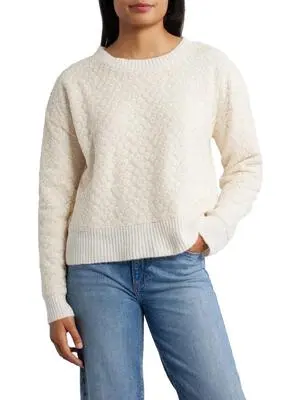 Bobeau Floral Embroidered Crewneck Sweater - Ivory