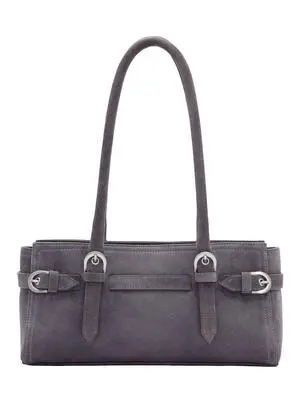 REFORMATION Dominique Leather Shoulder Bag Gunmetal Suede